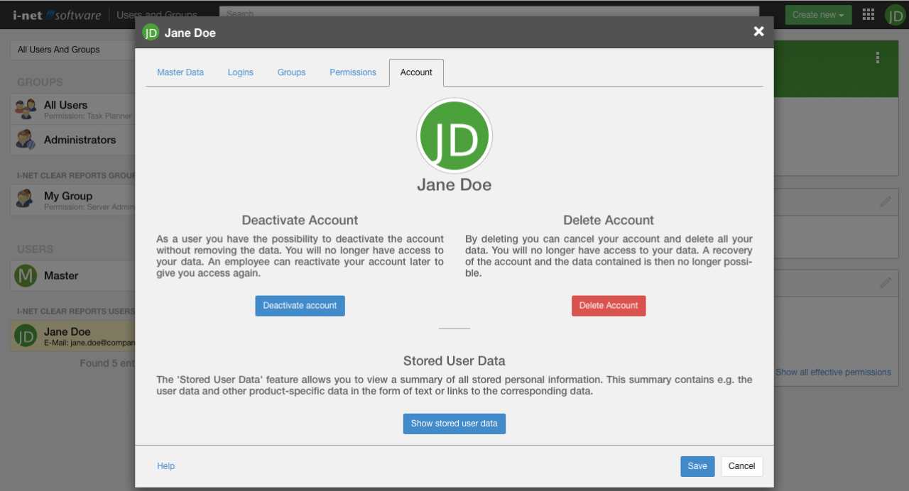 i-net PDFC - Help - Account