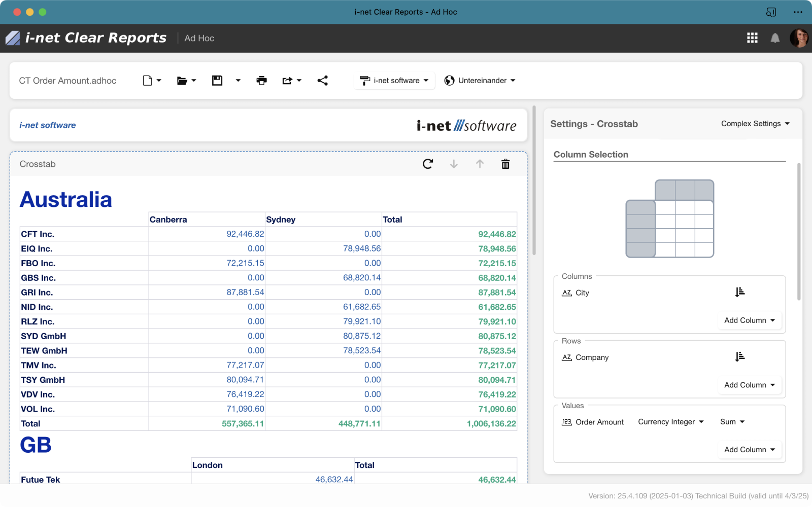 i-net Clear Reports - Help - Crosstab